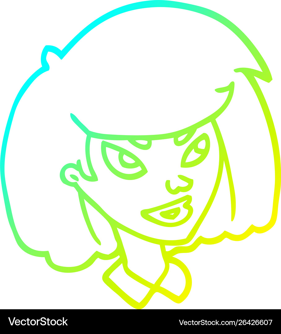 Cold gradient line drawing cartoon face girl Vector Image