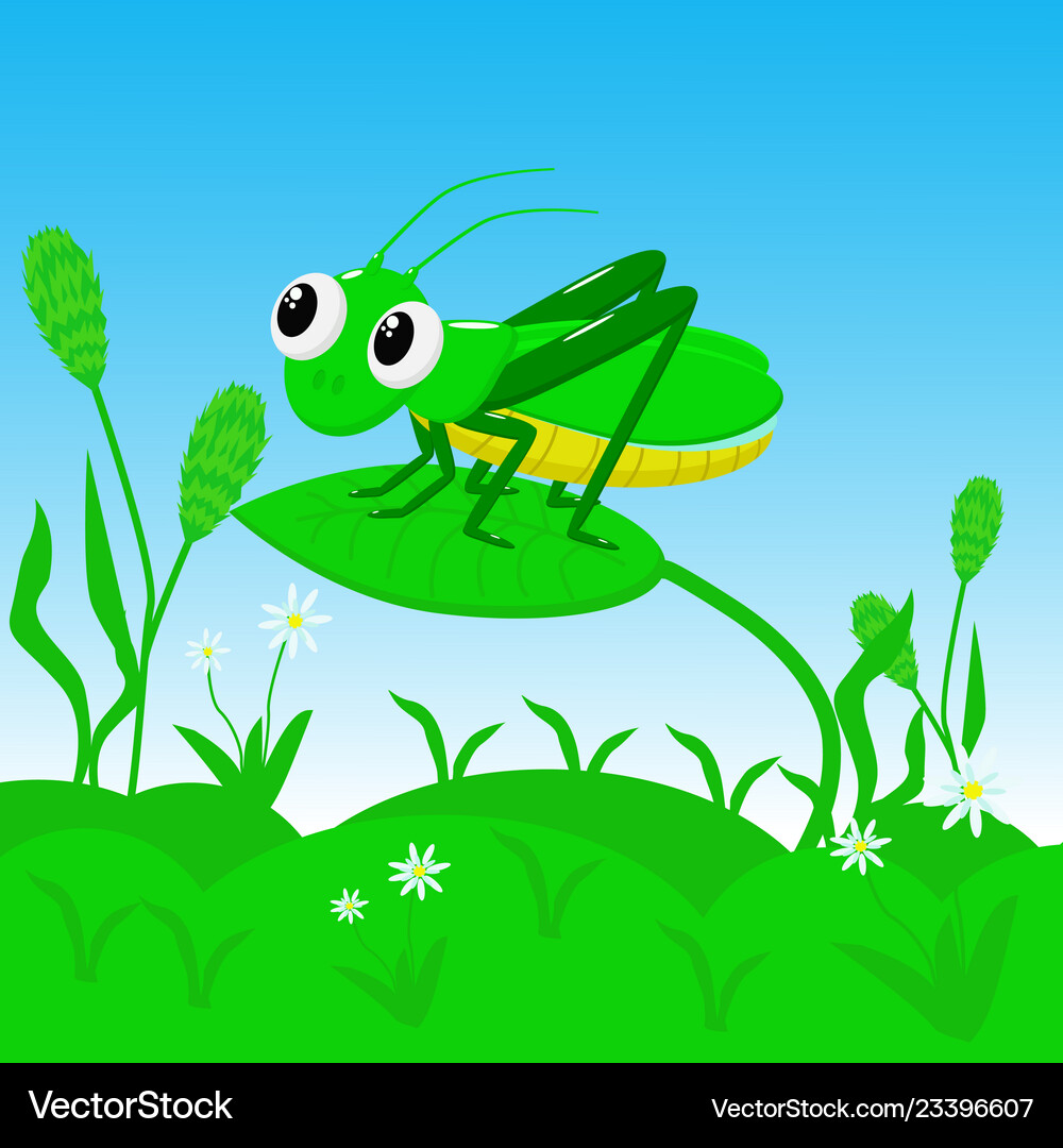 Grasshopper sitting in grass Royalty Free Vector Image