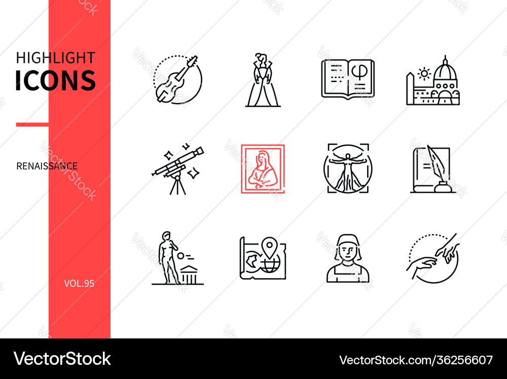 Renaissance - modern line design style icons set Vector Image