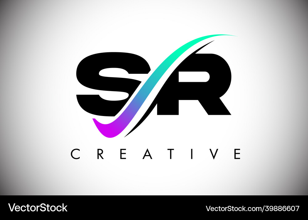 Sr letter logo with creative swoosh curved line Vector Image