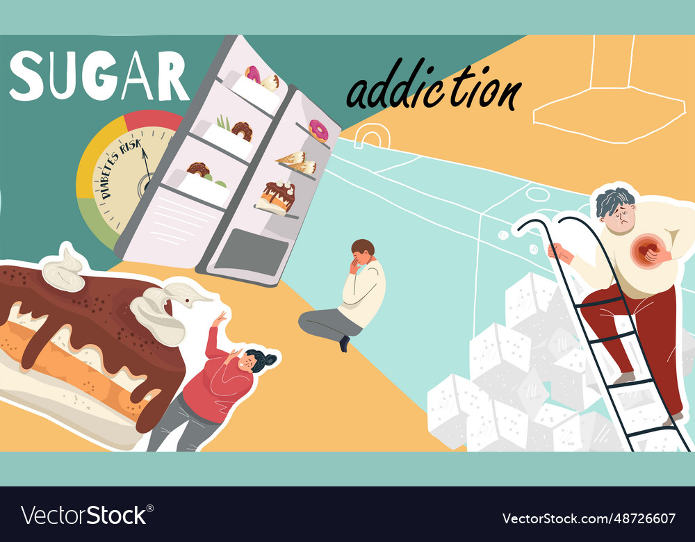 Sugar addiction flat collage Royalty Free Vector Image Sugar addiction flat collage Royalty Free Vector Image
