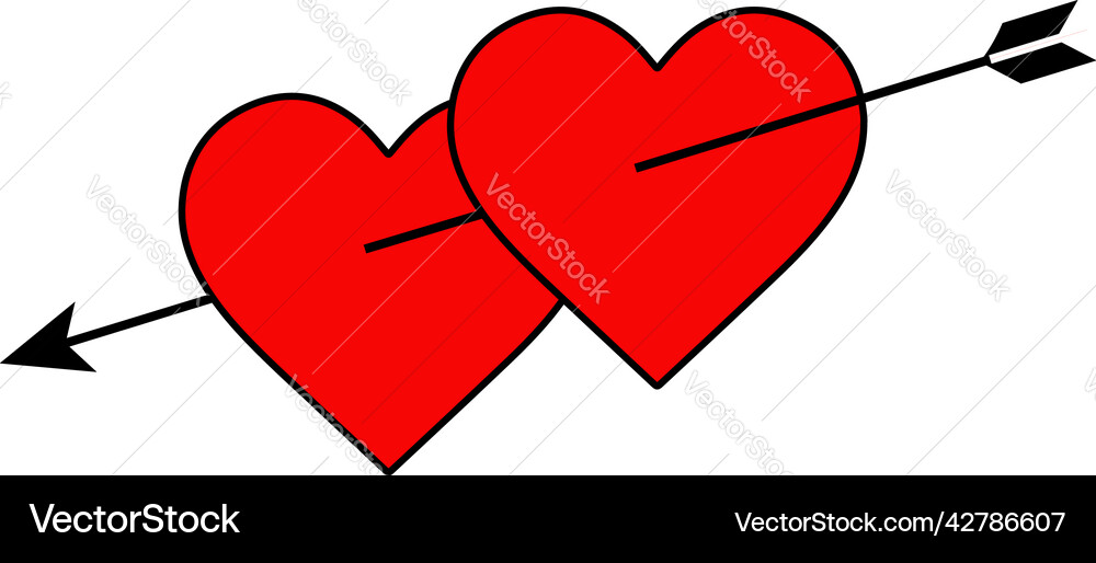 Two hearts hit by an arrow icon Royalty Free Vector Image