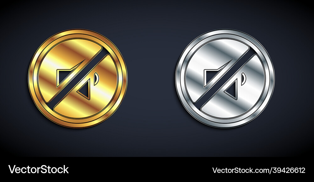 Gold and silver speaker mute icon isolated Vector Image