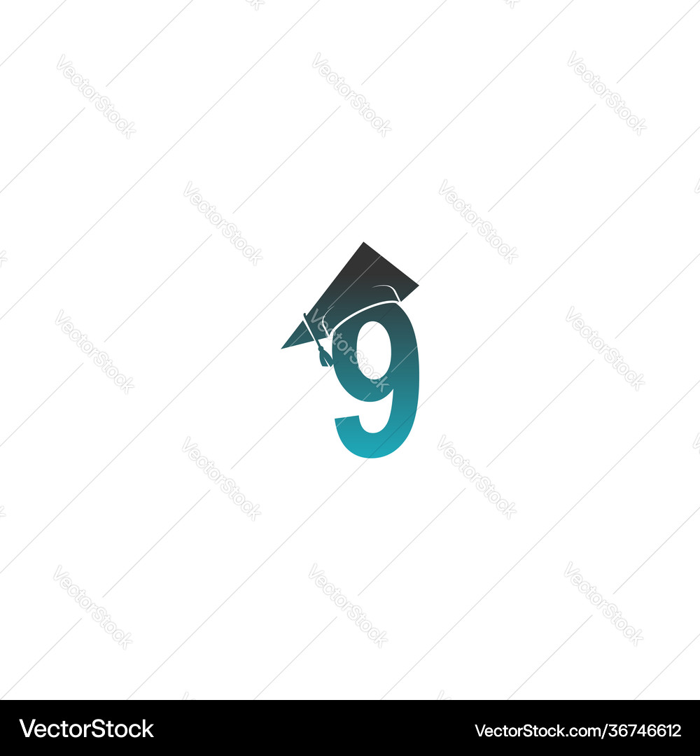 Number 9 logo icon with graduation hat design Vector Image