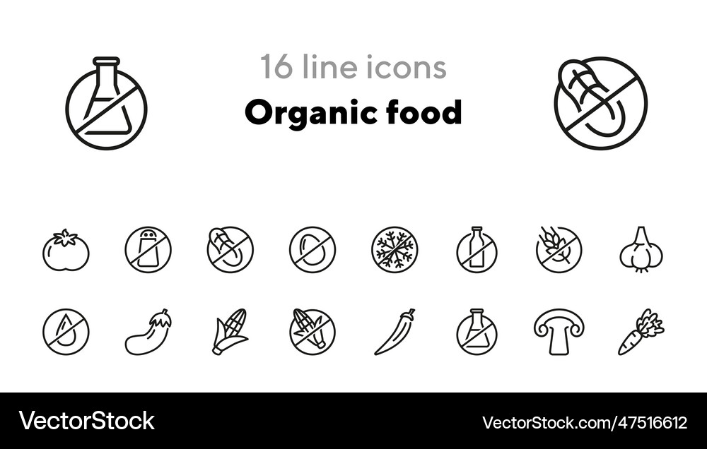 Organic food line icon set Royalty Free Vector Image