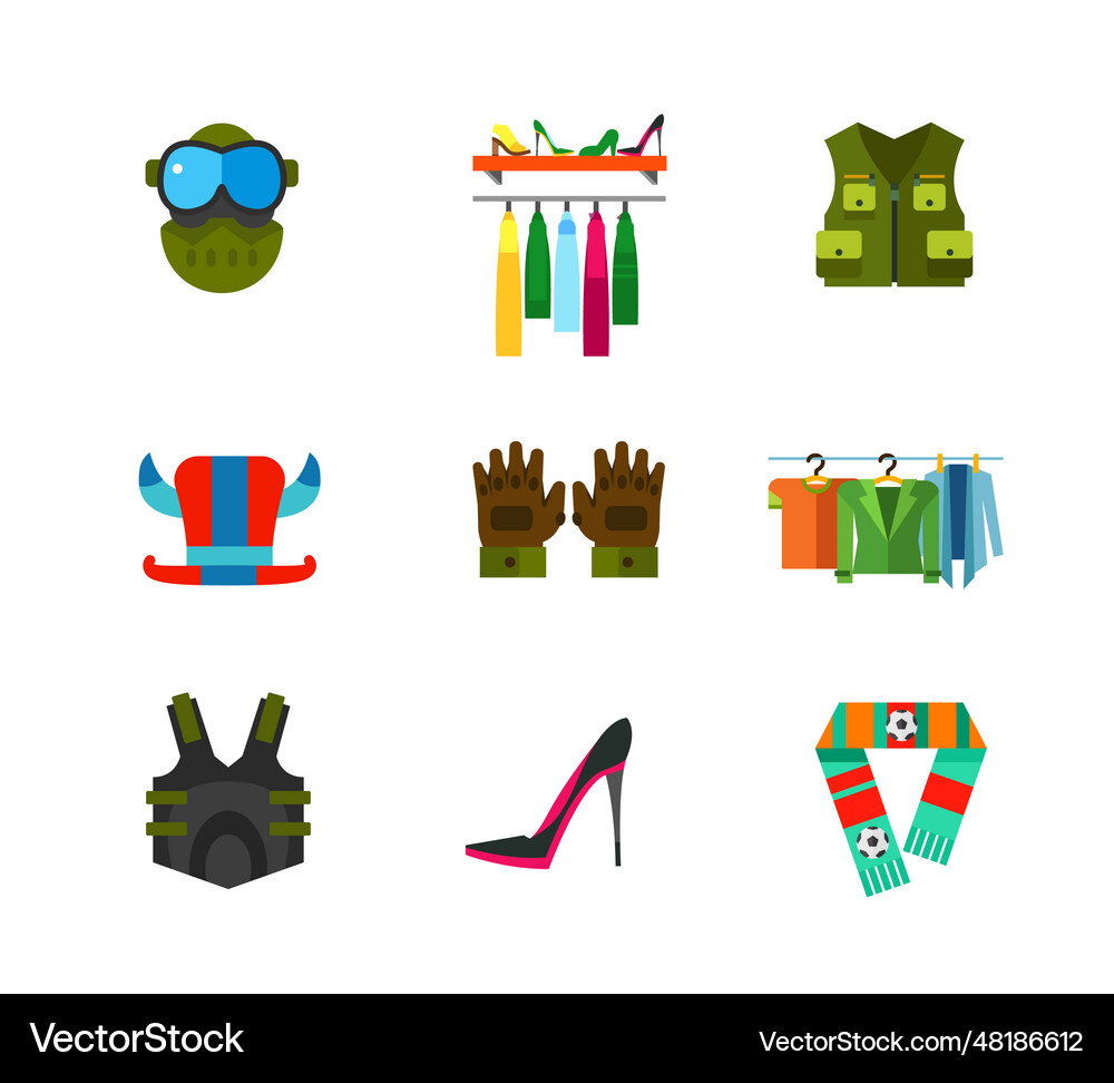 Protective wear and clothes icon set Royalty Free Vector
