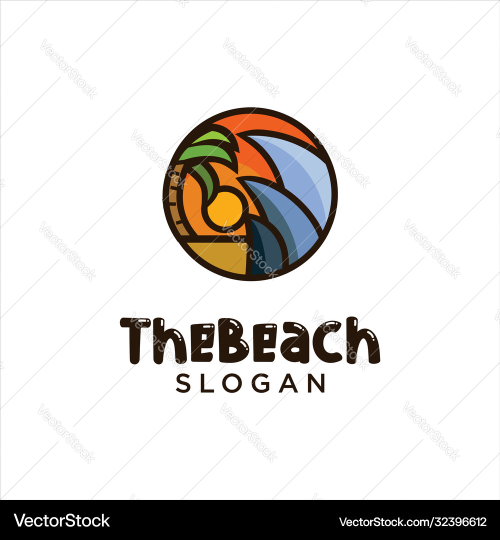 Sun beach logo landscape design holiday template Vector Image