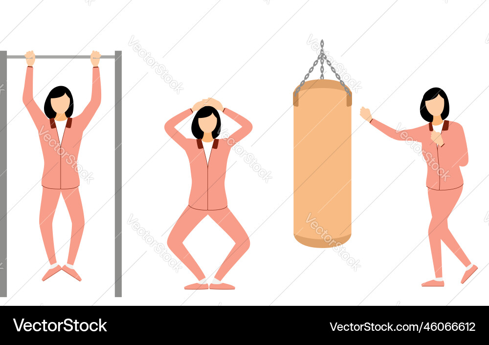 Women in training wear pose set Royalty Free Vector Image