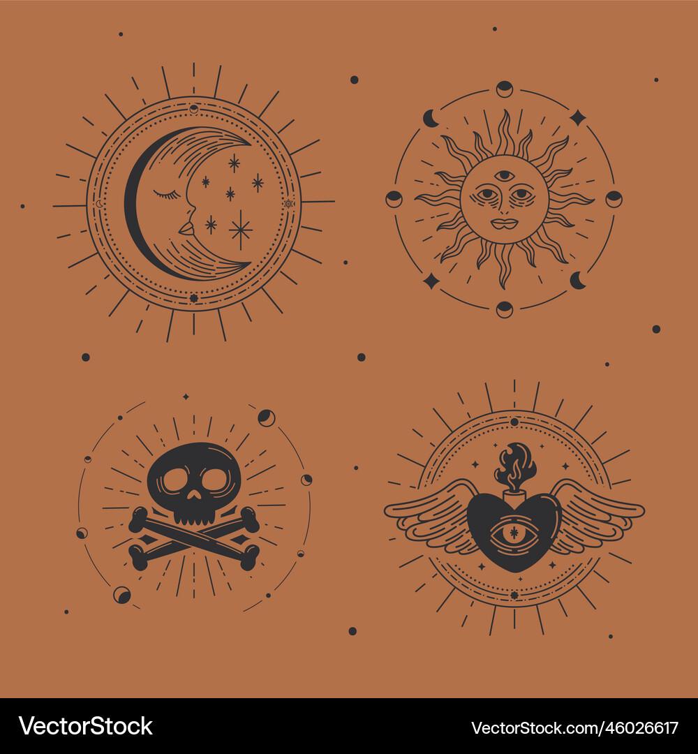 Alchemy icons in orange background Royalty Free Vector Image