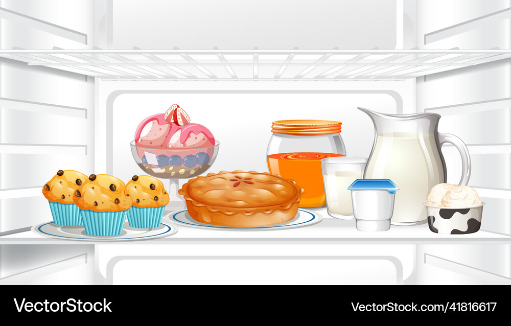 An inside the refrigerator with food Royalty Free Vector