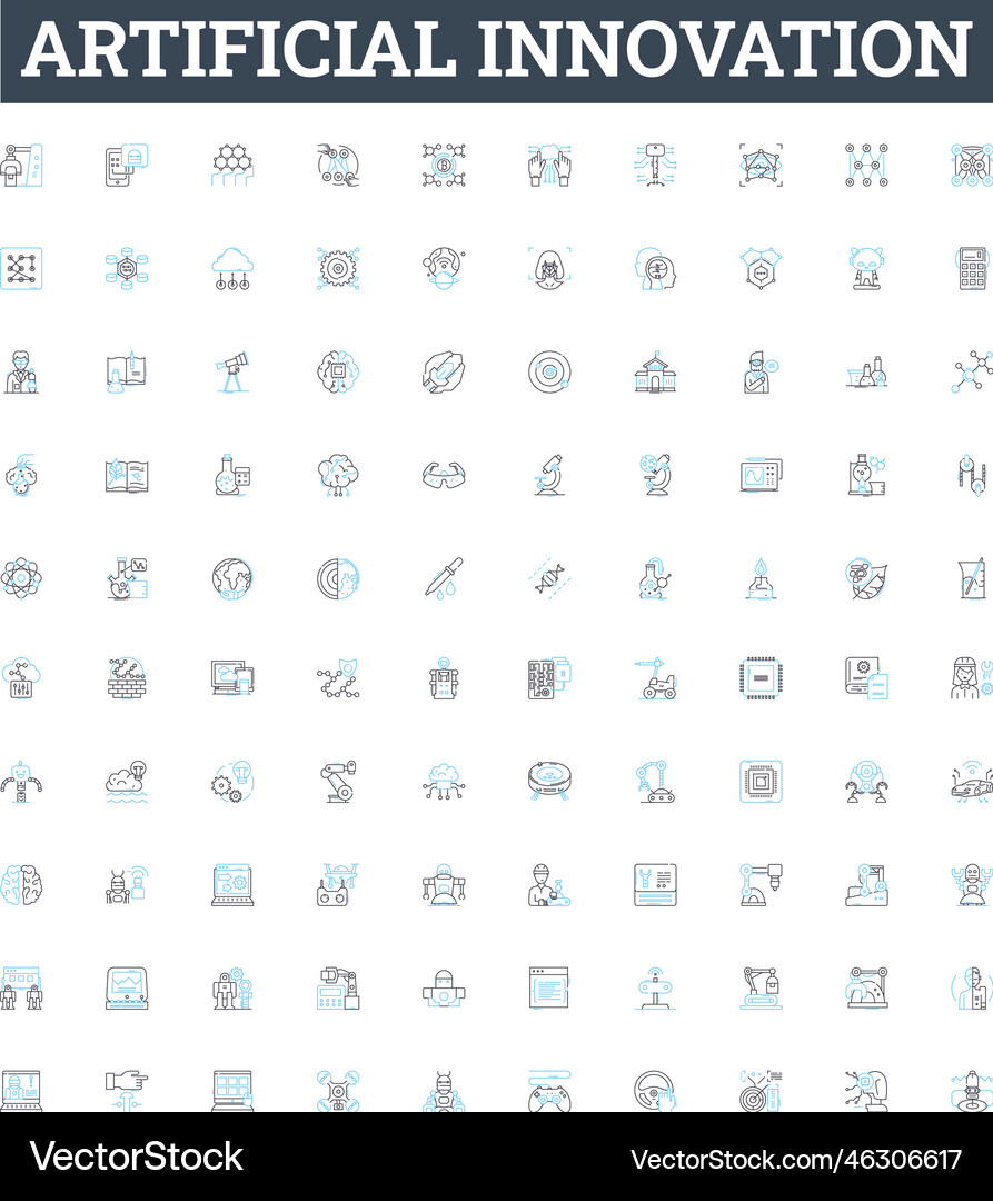 Artificial innovation line icons set ai Royalty Free Vector