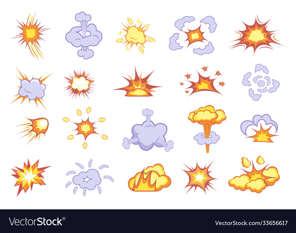 Boom explosion effect with blaze and cloud smog Vector Image