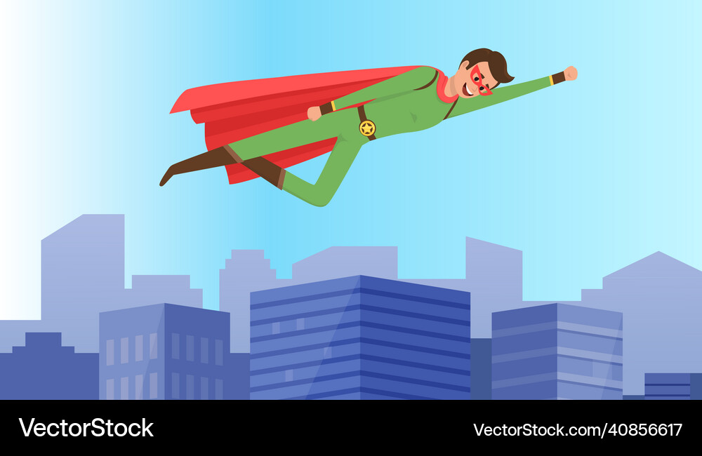 Brave superhero save world and flies over Vector Image