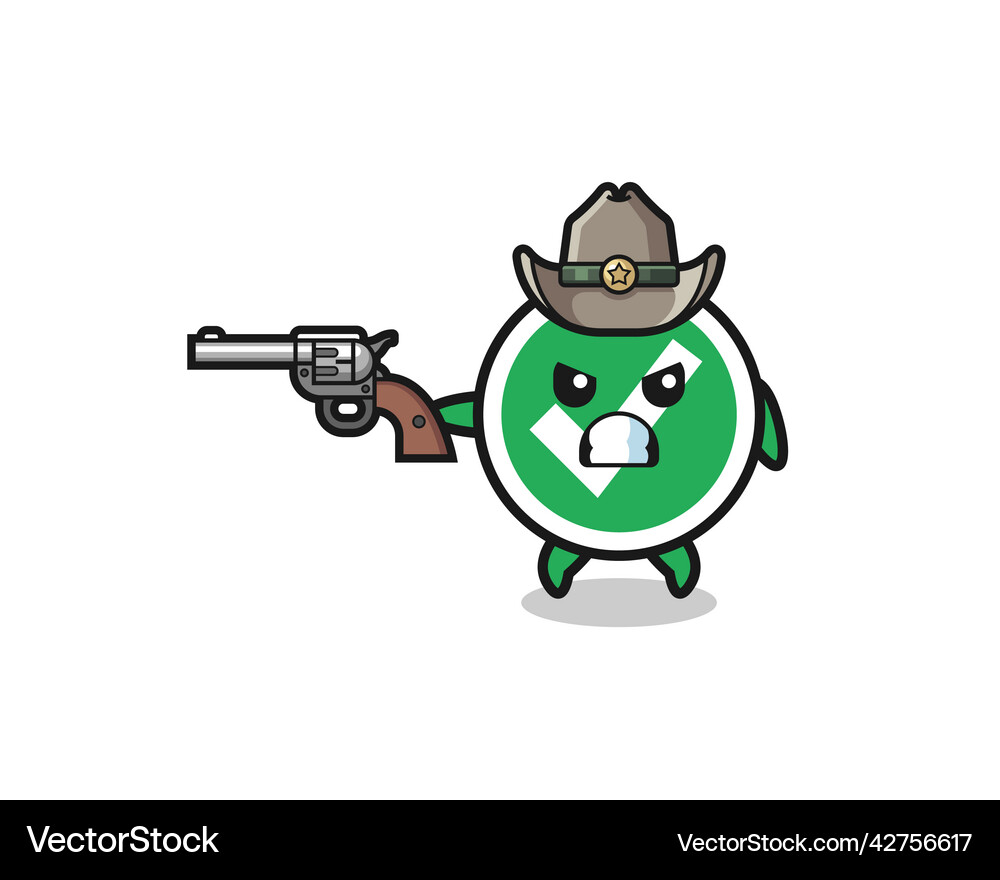 Check mark cowboy shooting with a gun Royalty Free Vector