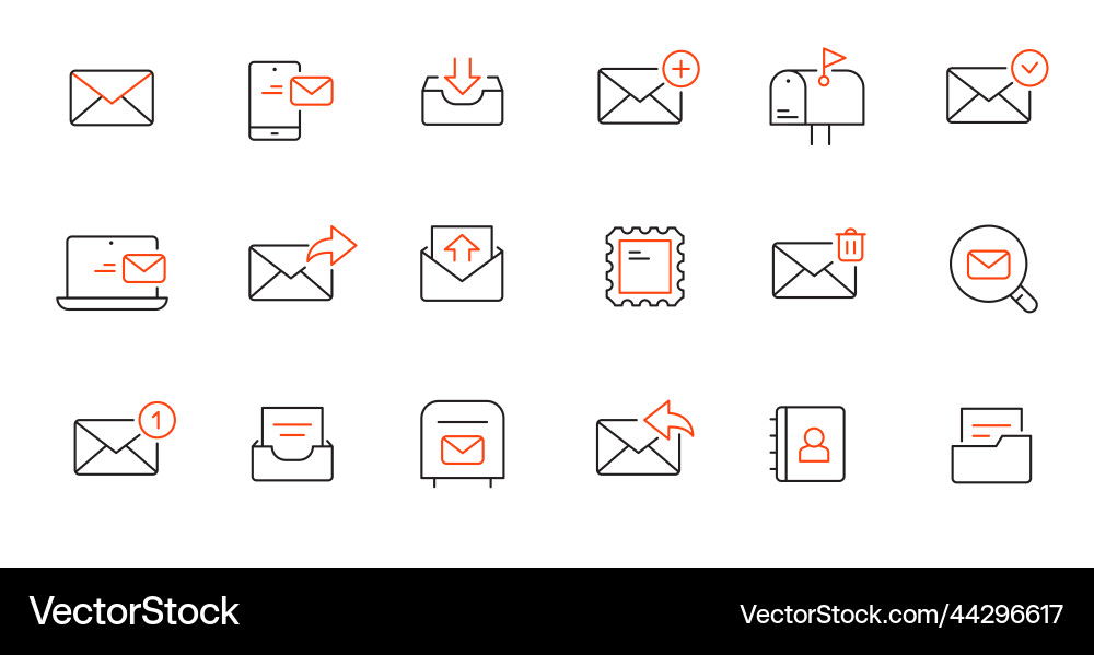 Email line icon set letter send mail contact Vector Image