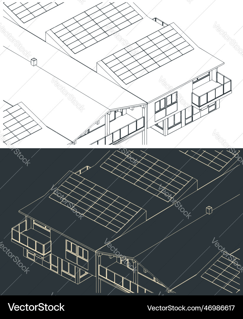 Energy efficient townhouses blueprints Royalty Free Vector