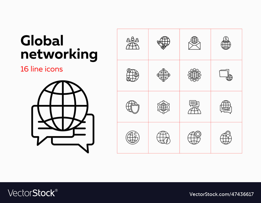 Global networking line icon set Royalty Free Vector Image Global networking line icon set Royalty Free Vector Image