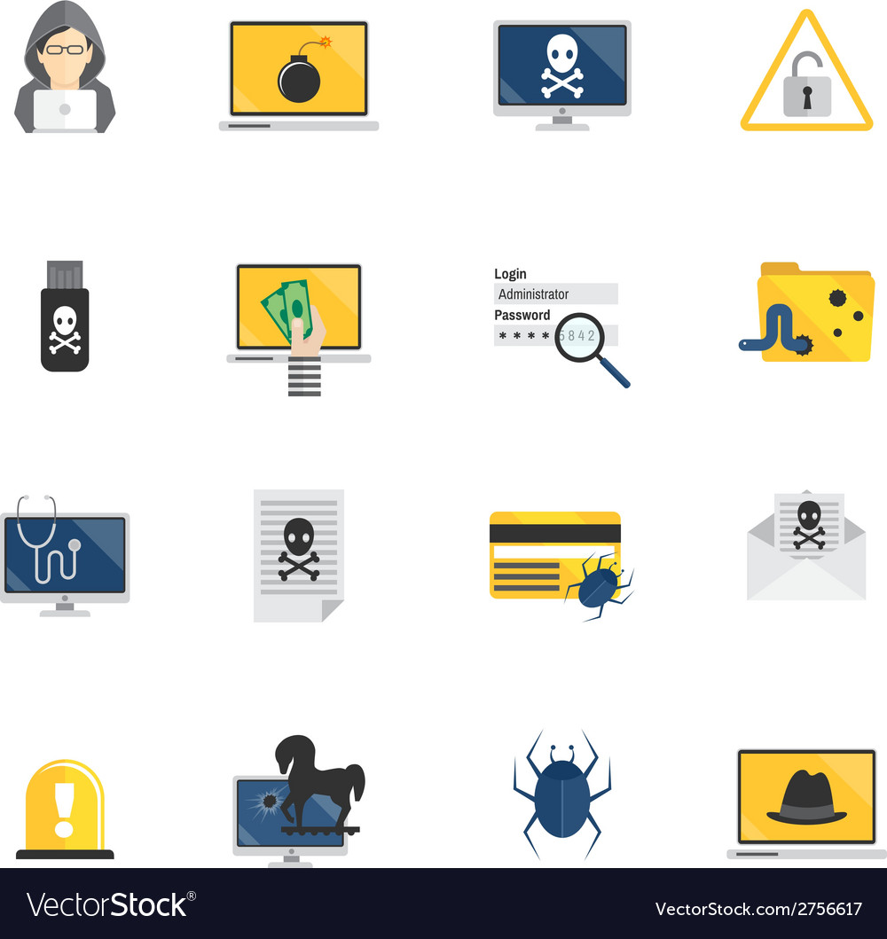 Hacker icons flat Royalty Free Vector Image - VectorStock