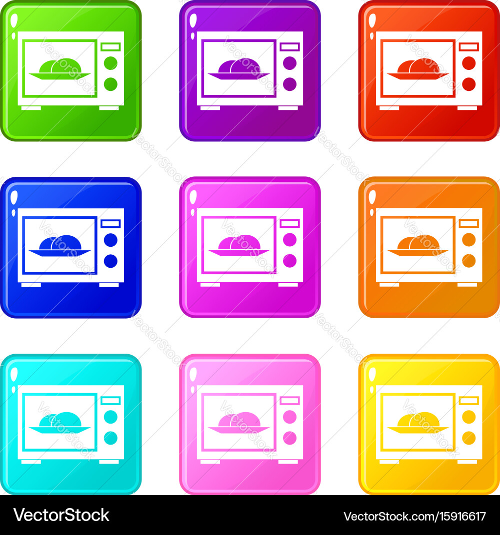 Microwave icons 9 set Royalty Free Vector Image