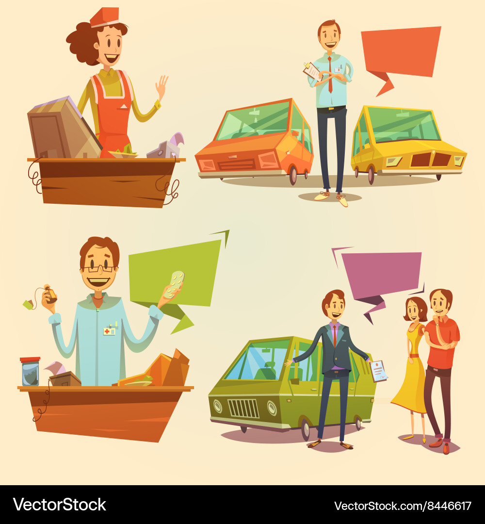 Salesman retro cartoon set Royalty Free Vector Image