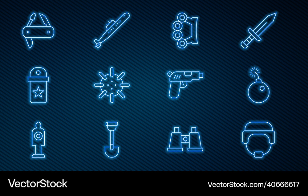 Set line military helmet bomb ready to explode Vector Image