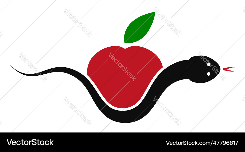 Simple cute snake and apple silhouette icon flat Vector Image