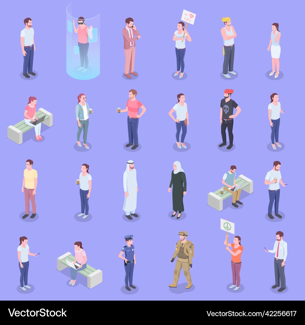 Society people isometric set Royalty Free Vector Image