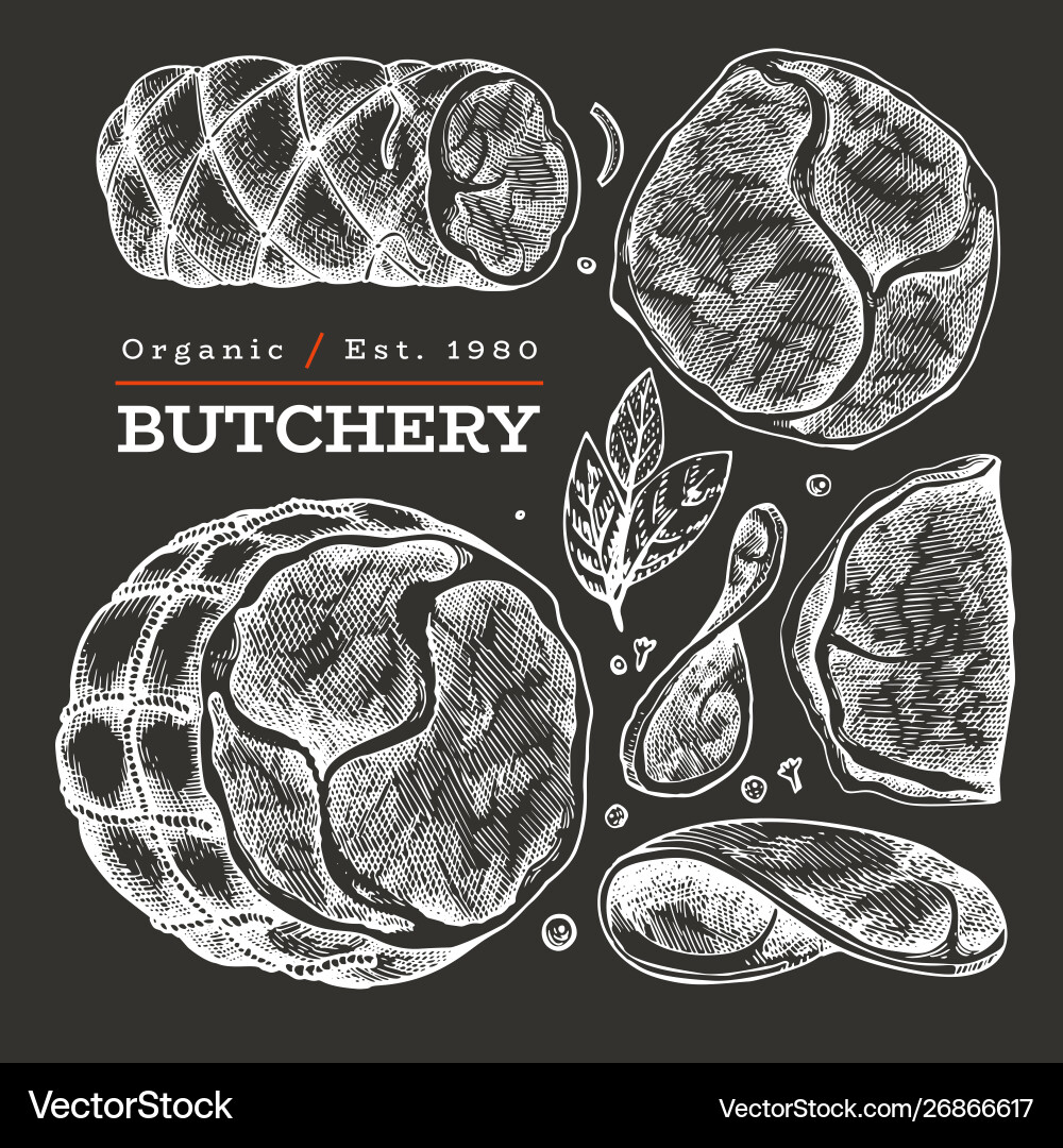 Vintage meat on chalk board hand drawn ham ham Vector Image