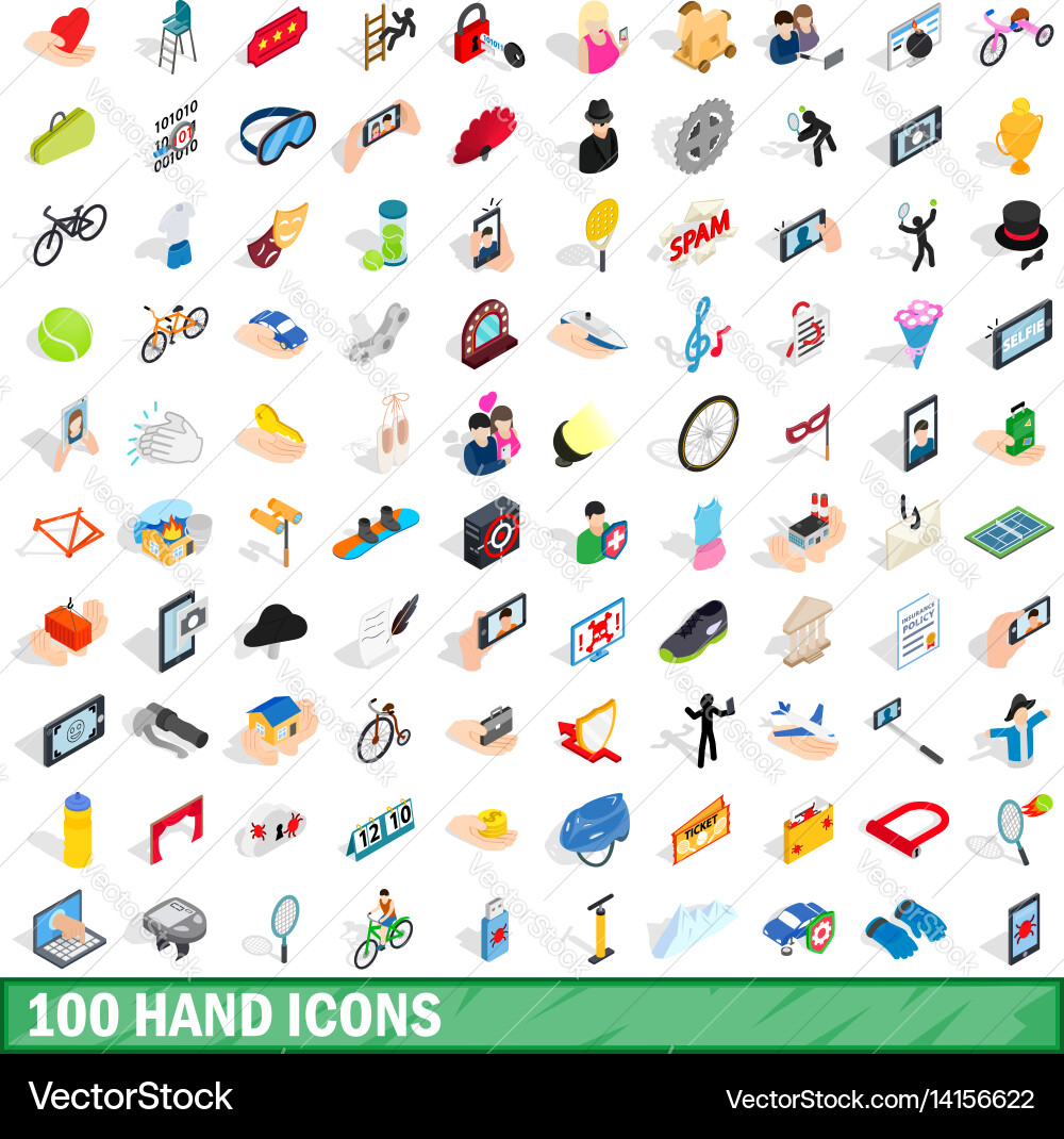 100 hand icons set isometric 3d style Royalty Free Vector