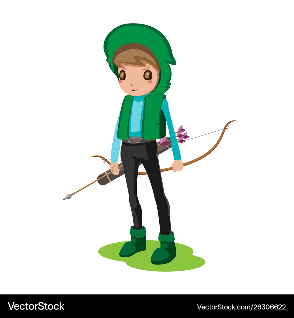 Archer cartoon character man stand Royalty Free Vector Image