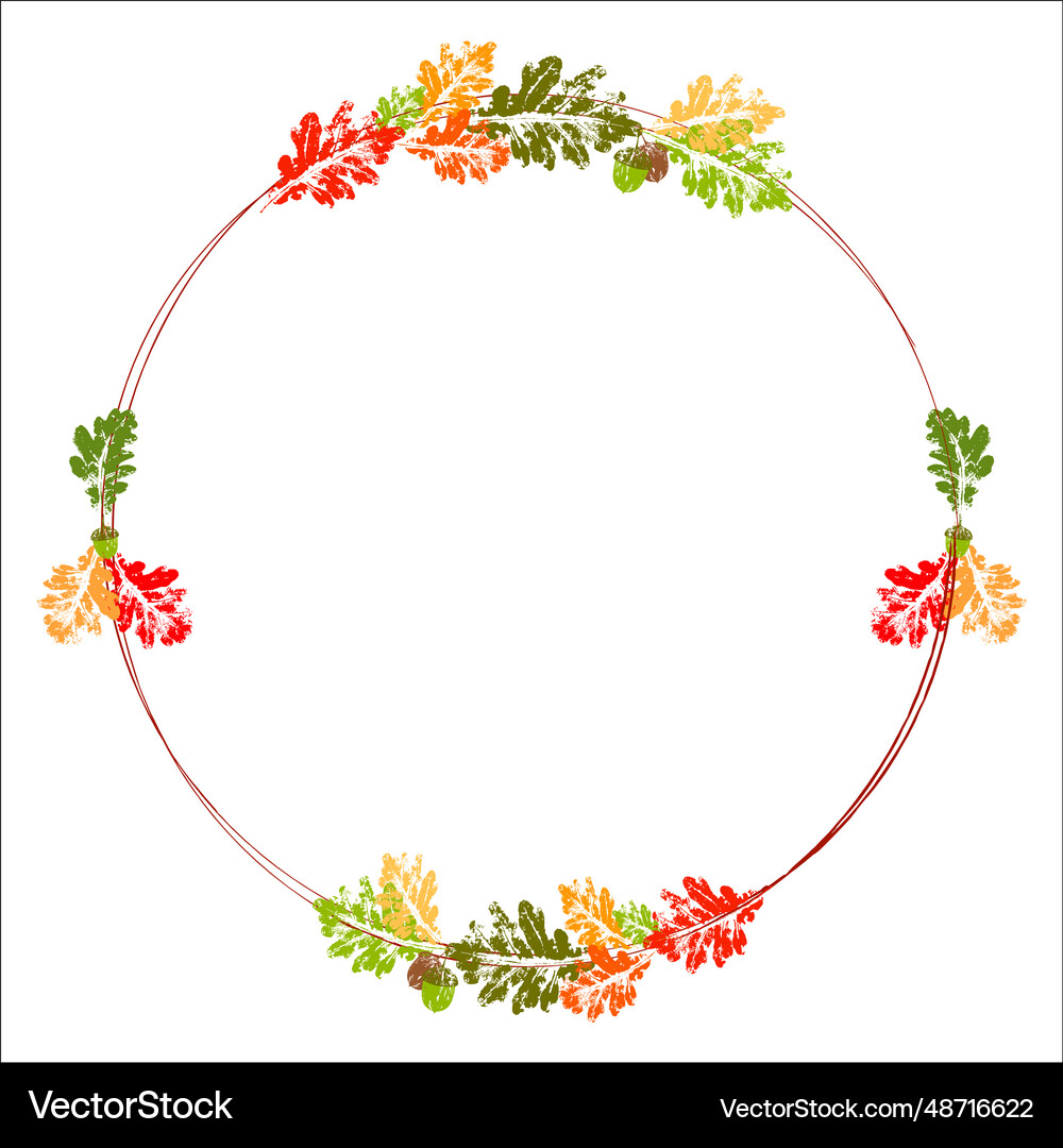 Autumn leaf circle frame leaves stamp print round Vector Image