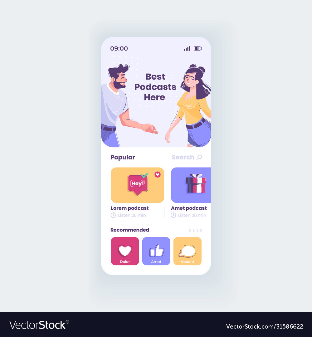 Best podcasts app smartphone interface template Vector Image Best podcasts app smartphone interface template Vector Image