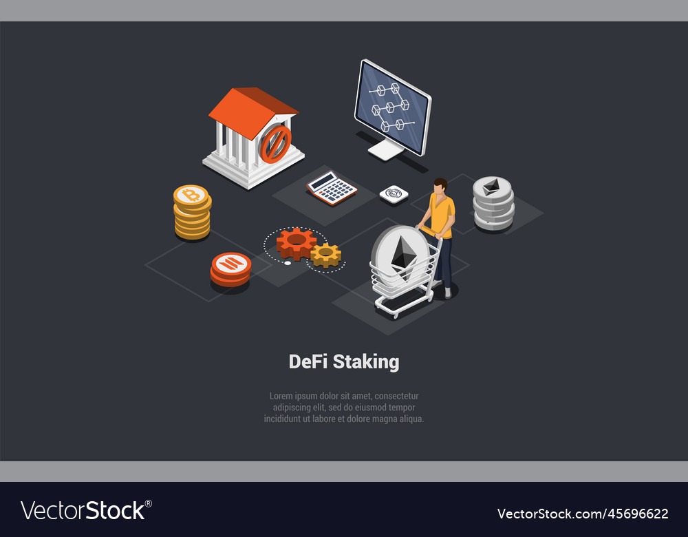 Blockchain technology and defi staking concept Vector Image