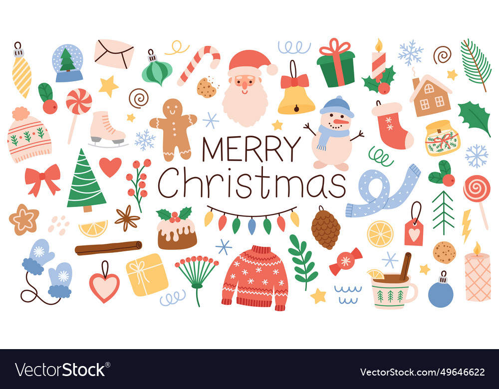 Christmas big set elements merry Royalty Free Vector Image