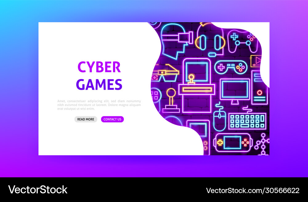 Cyber games neon landing page Royalty Free Vector Image