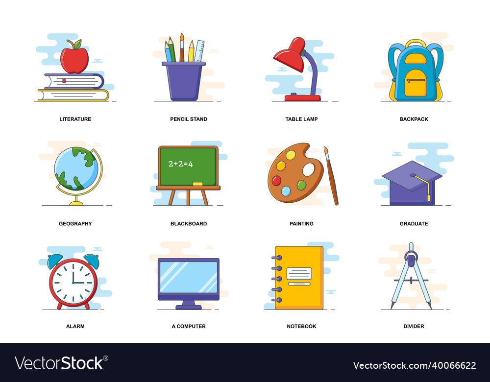 Education web concept stroke flat line icons set Vector Image