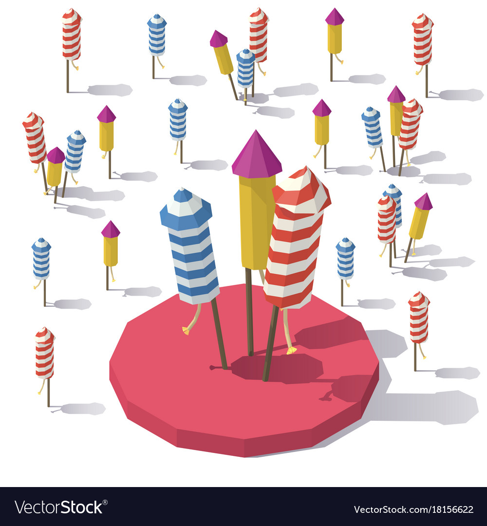 Low poly firework rockets Royalty Free Vector Image
