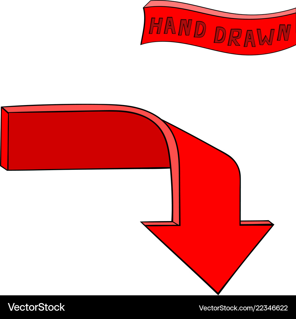 Red arrow down sign hand drawn sketch Royalty Free Vector