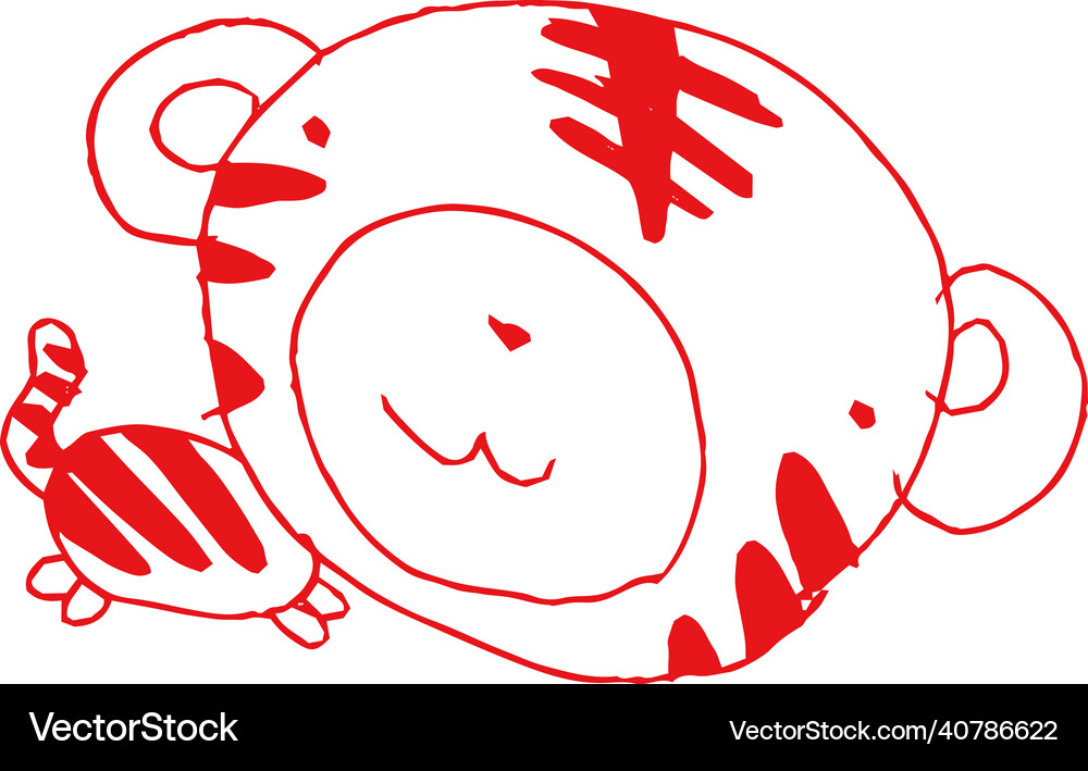 Red funny tiger scribbles outline like a children Vector Image