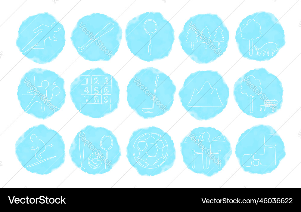 Rough handwritten watercolor style icon set Vector Image