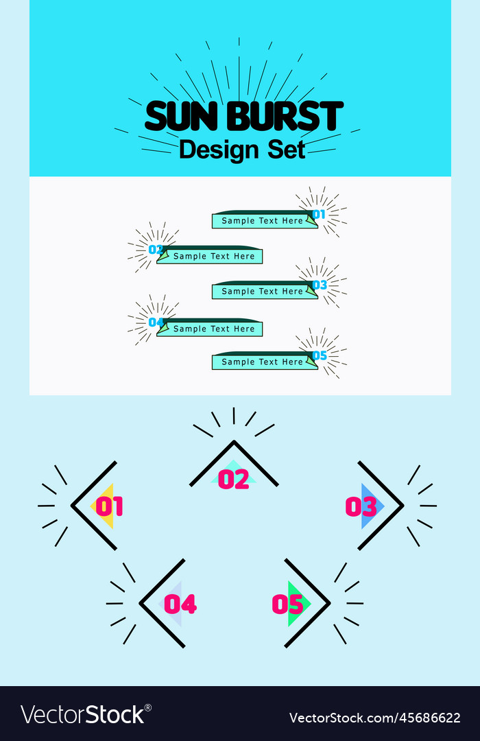 Sunburst design set simple heading frame set Vector Image