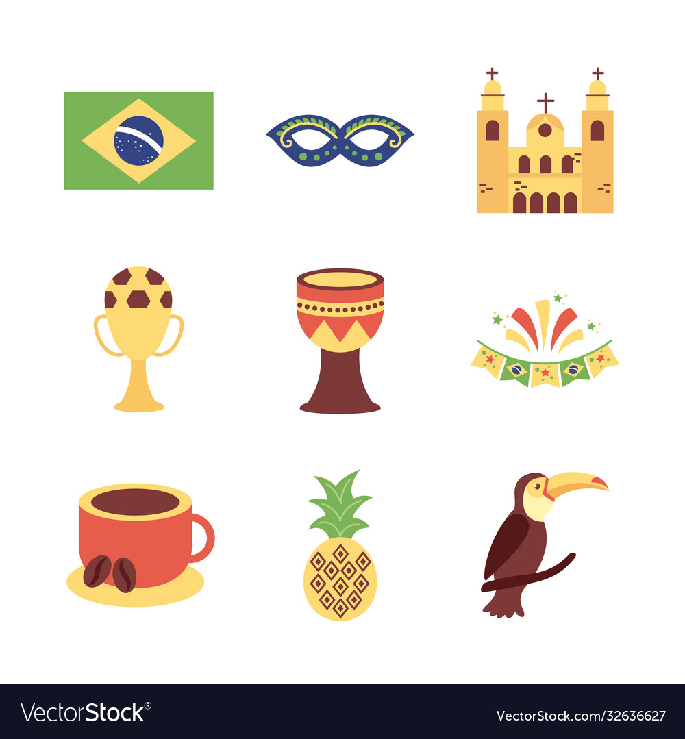 Bundle brazil set icons Royalty Free Vector Image