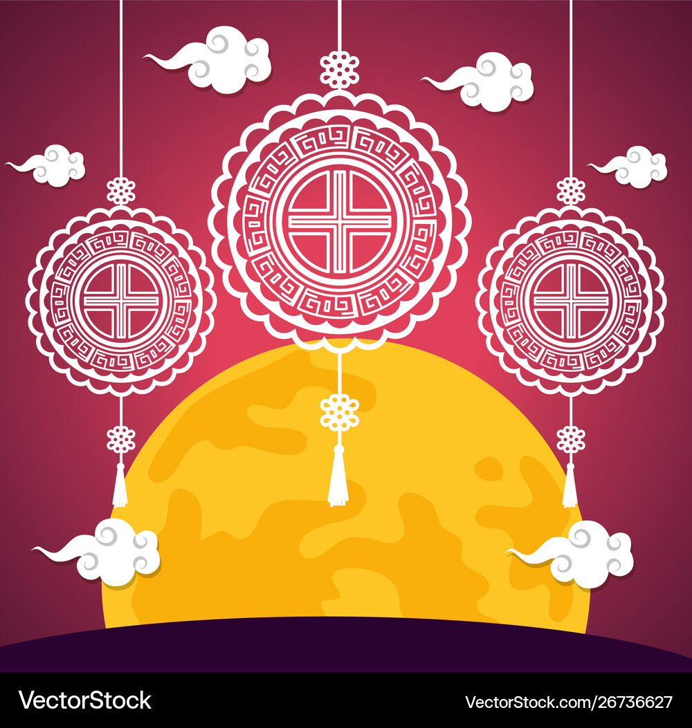 Chinese hanging decoration with clouds and moon Vector Image