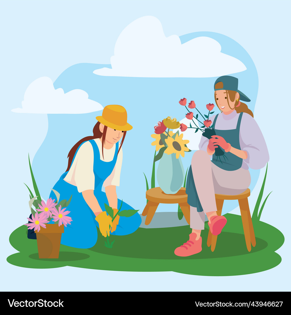 Florists women poster Royalty Free Vector Image
