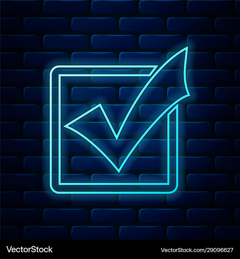Glowing neon check mark in a box line icon Vector Image