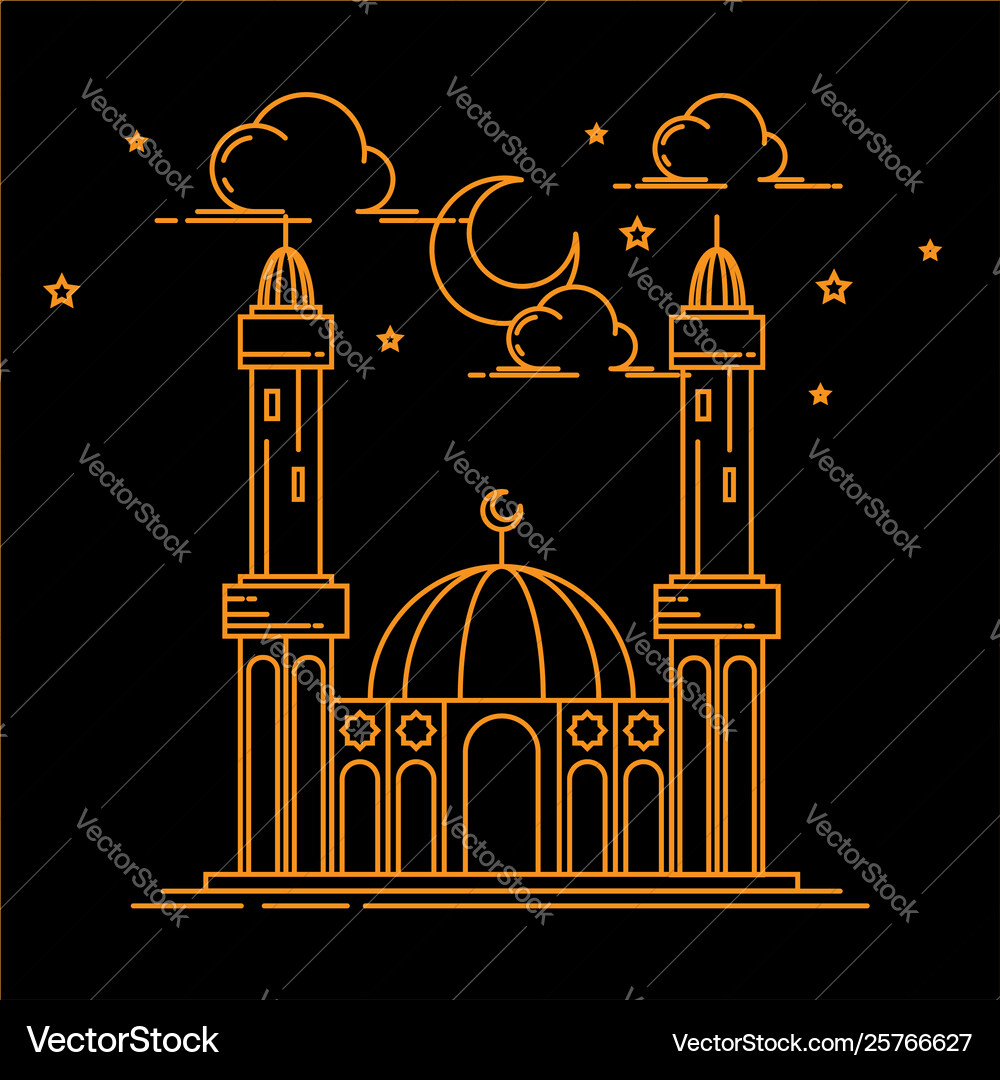 Mosque building line art design isolated black Vector Image