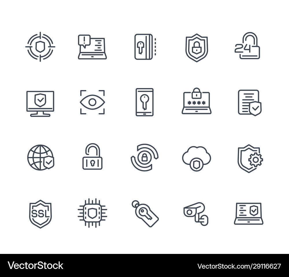 Security and protection line icons on white Vector Image