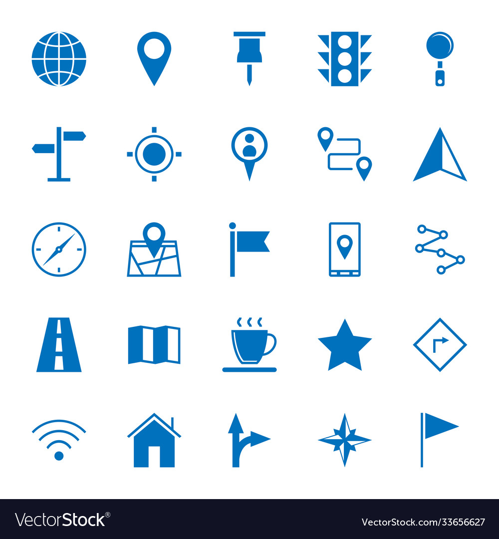 Solid icons map on white background Royalty Free Vector