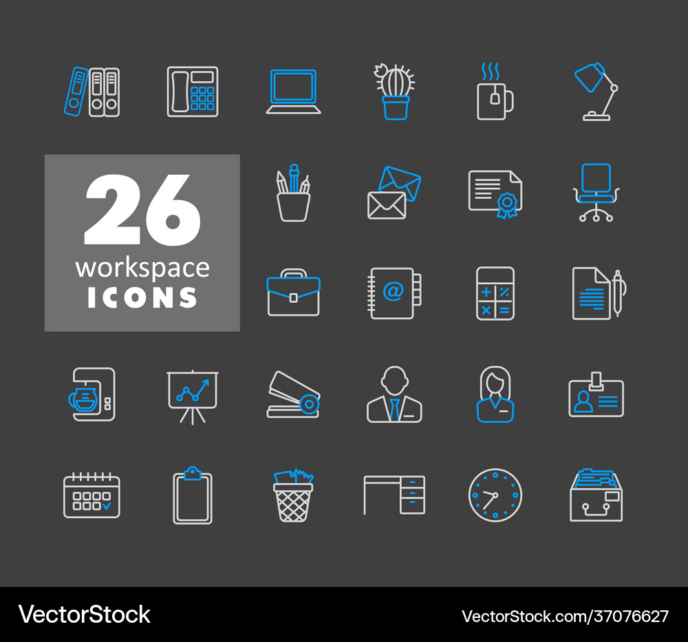 Workspace outline icons set sign Royalty Free Vector Image