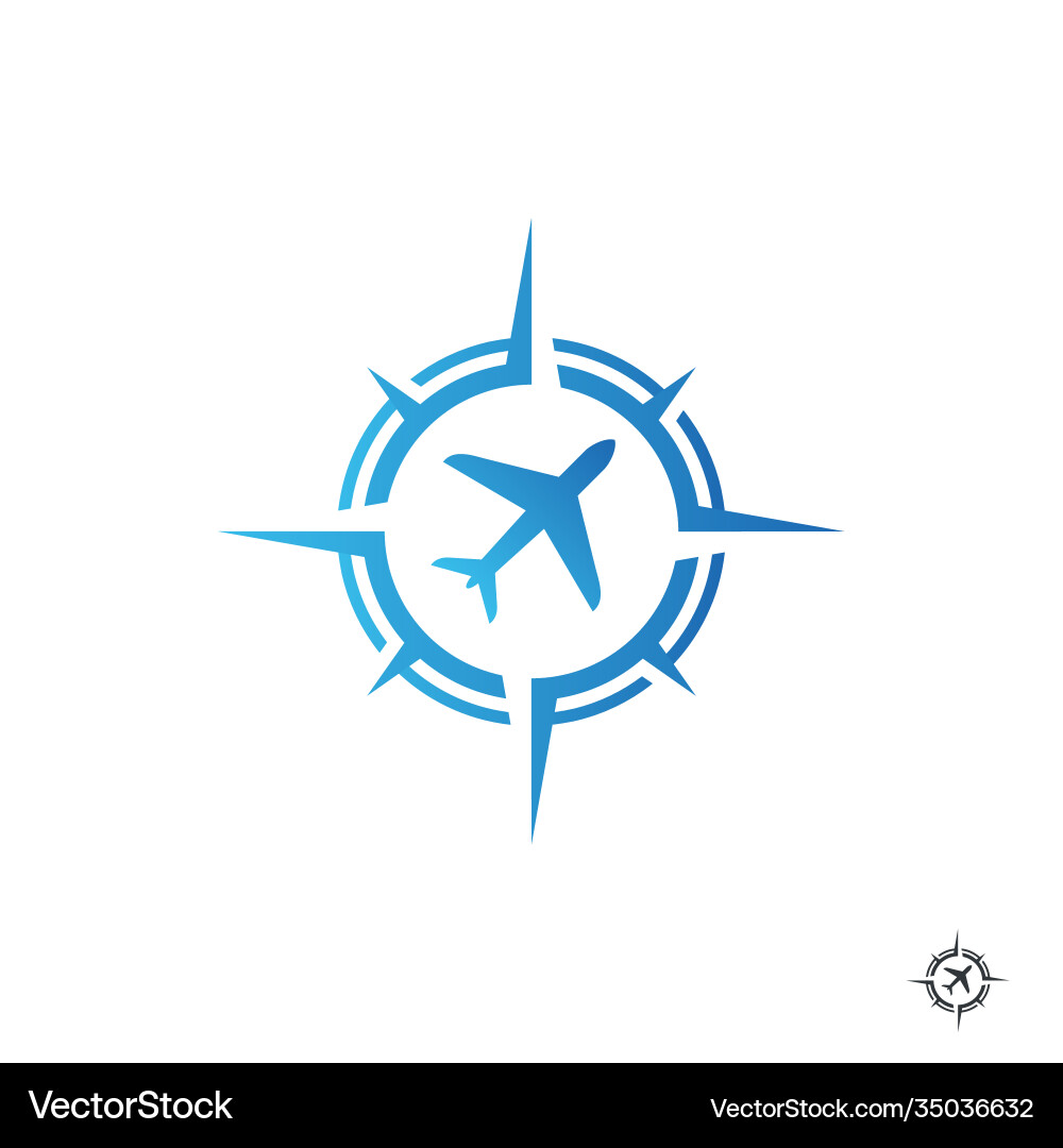 Compass with plane for transport or travel logo Vector Image